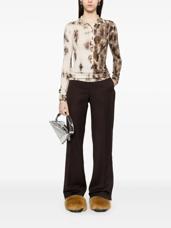 Off-White Wool Wide Leg Trousers With Tonal Side Band