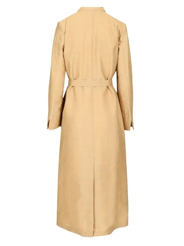 Max Mara Linen And Silk Blend Overcoat With Belt - Gold