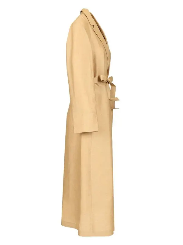 Max Mara Linen And Silk Blend Overcoat With Belt - Gold