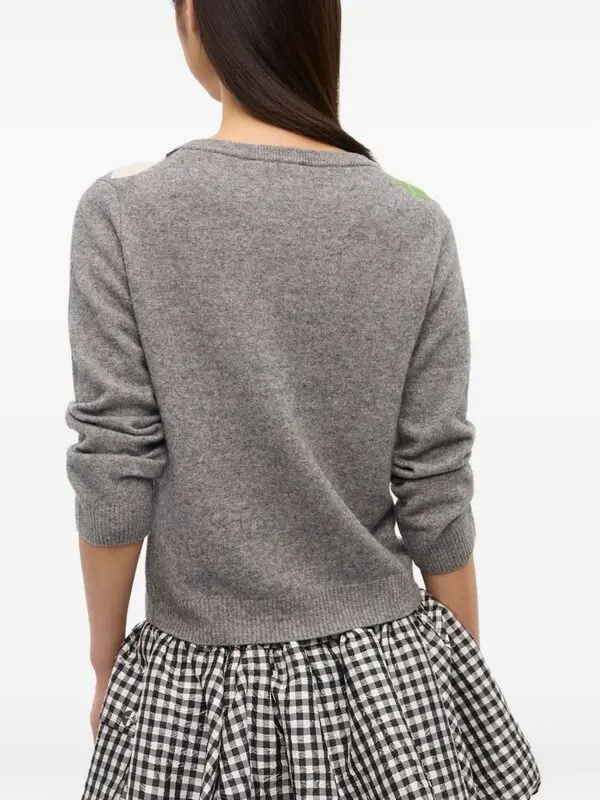 GANNI Argyle Merino Wool & Cashmere Cardigan - Gray