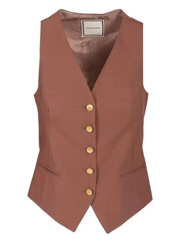 Tagliatore Gaelle Wool Canvas Waistcoat With Gold Padded Buttons