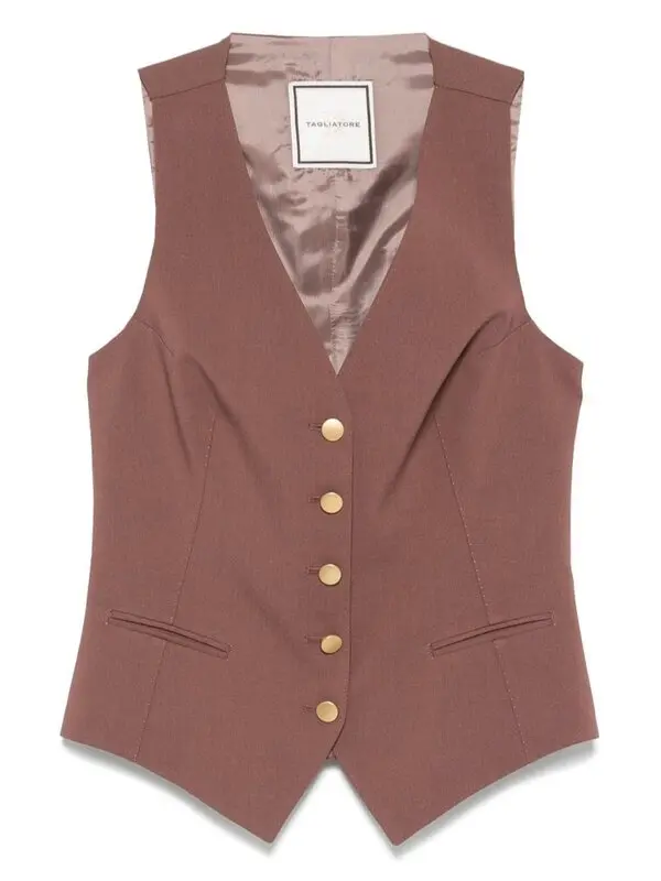 Tagliatore Gaelle Wool Canvas Waistcoat With Gold Padded Buttons