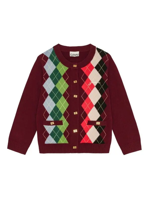 GANNI Argyle Merino Wool And Cashmere Blend Cardigan - Multicolor