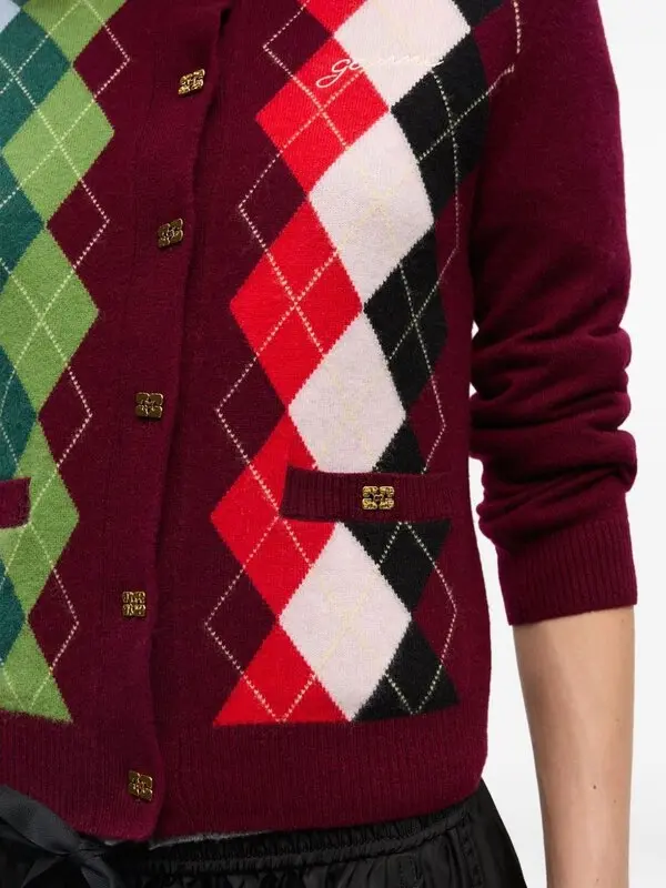 GANNI Argyle Merino Wool And Cashmere Blend Cardigan - Multicolor