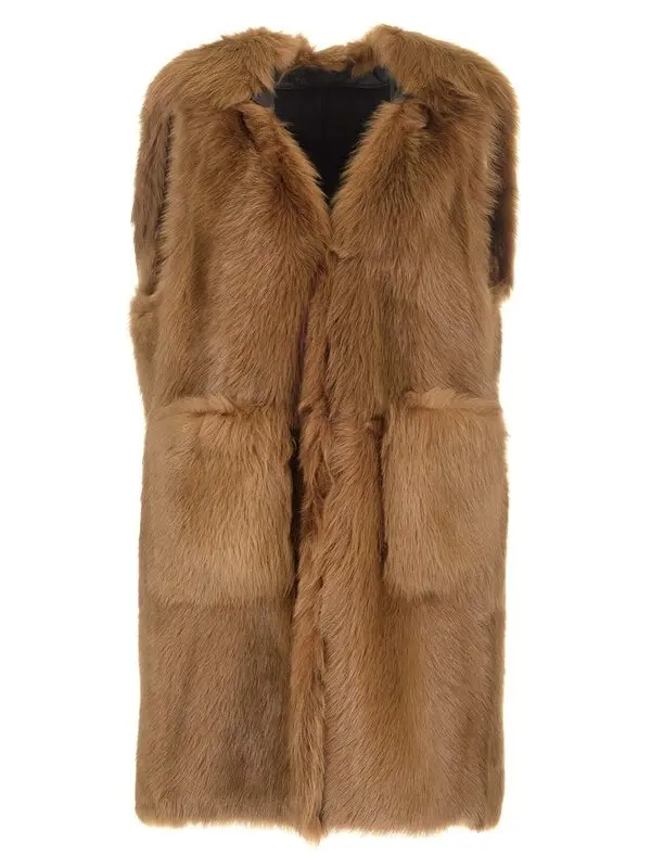 Max Mara Oversized Shearling Vest With Detachable Collar - Brown