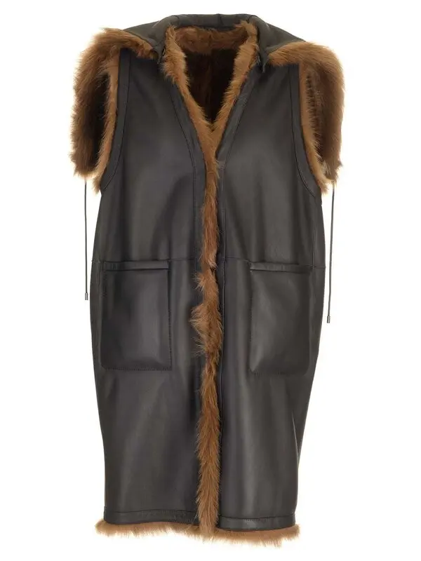 Max Mara Oversized Shearling Vest With Detachable Collar