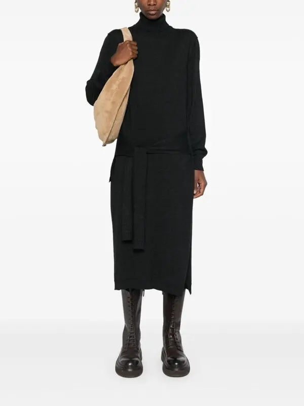 LEMAIRE Charcoal Wool Blend Knit Dress With Belt