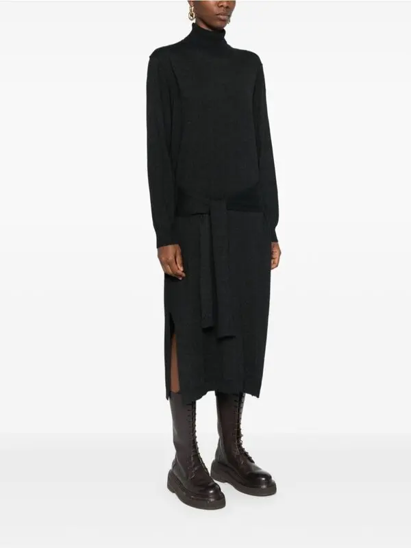 LEMAIRE Charcoal Wool Blend Knit Dress With Belt