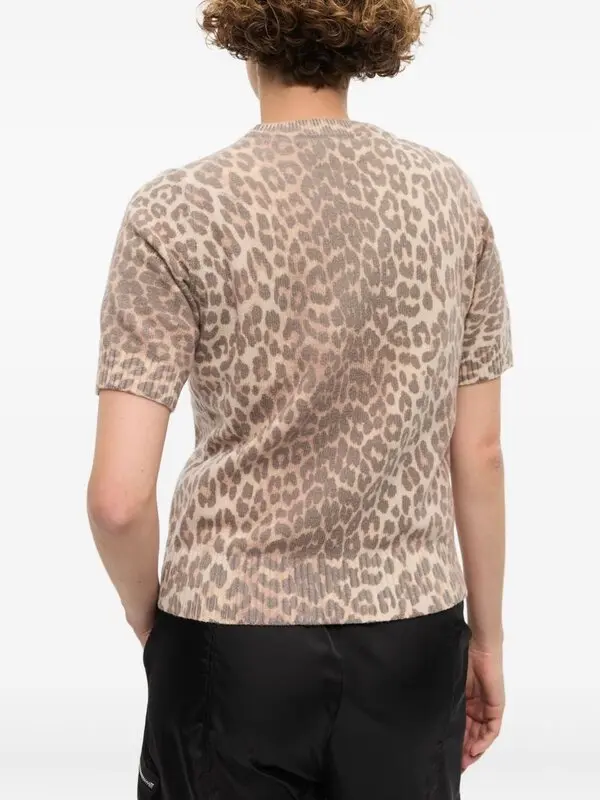 GANNI Leopard Print Wool Blend T-shirt - Multicolor