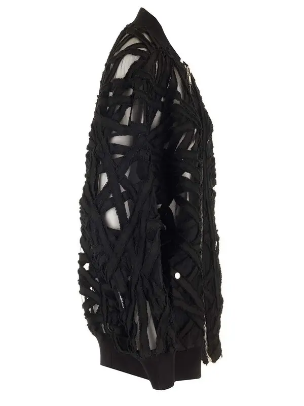 Rick Owens Cropped Jacket In Denim And Tulle