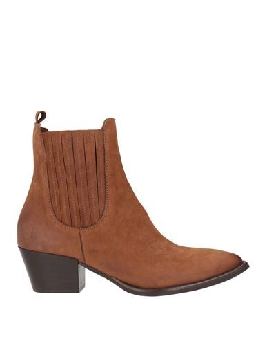 FABRIZIO CHINI Leather Pointed Toe Cuban Heel Ankle Boots - Brown