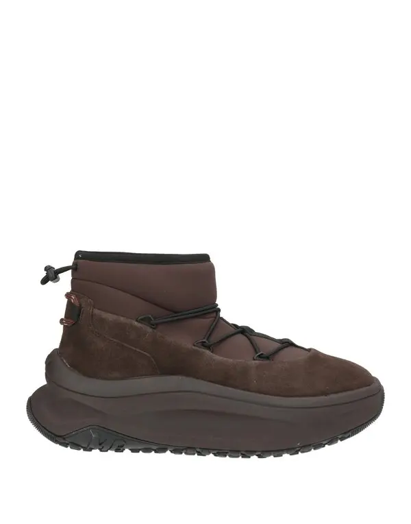 Moon Boot Ankle Boots In Dark Leather And Textile Fibers