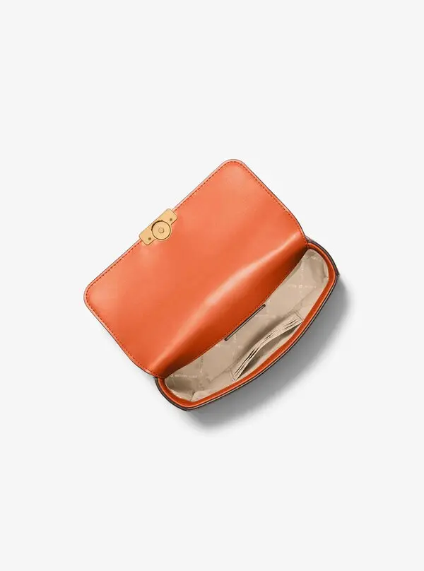 Michael Kors Tribeca Small Studded Suede Shoulder Bag In By - Orange