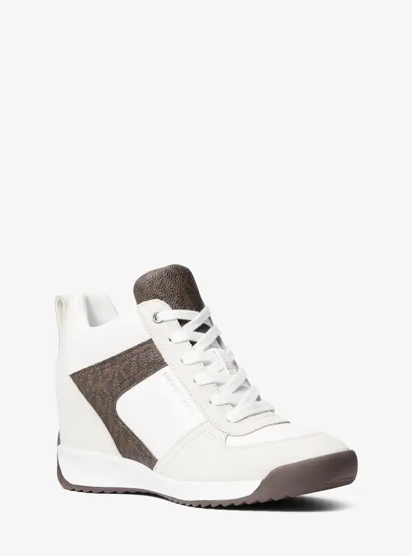 Michael Kors Nikko S2 Suede And Leather Wedge Trainer - Brown