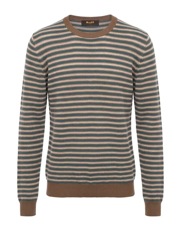 MOORER Striped Cotton Crewneck Sweater