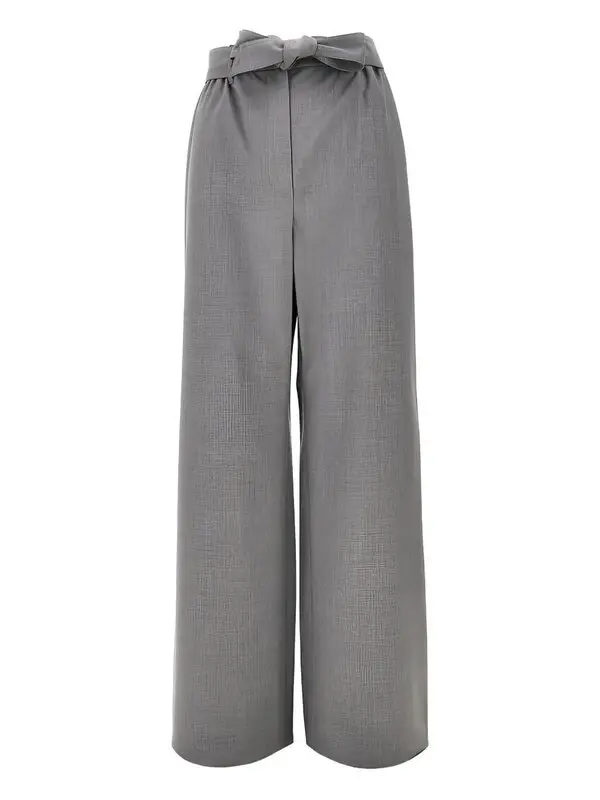 Max Mara Wide Leg Wool Trousers With Tie Belt