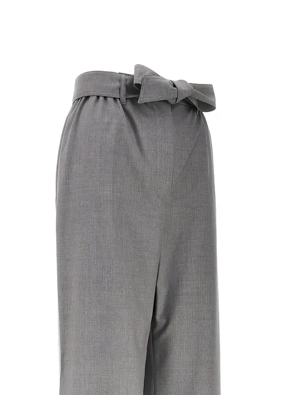 Max Mara Wide Leg Wool Trousers With Tie Belt