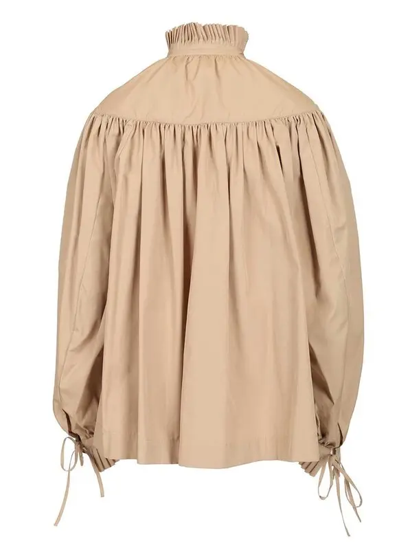 Dries Van Noten Cotton Poplin Blouse With Ruffles And Drawstring Detail - Cream