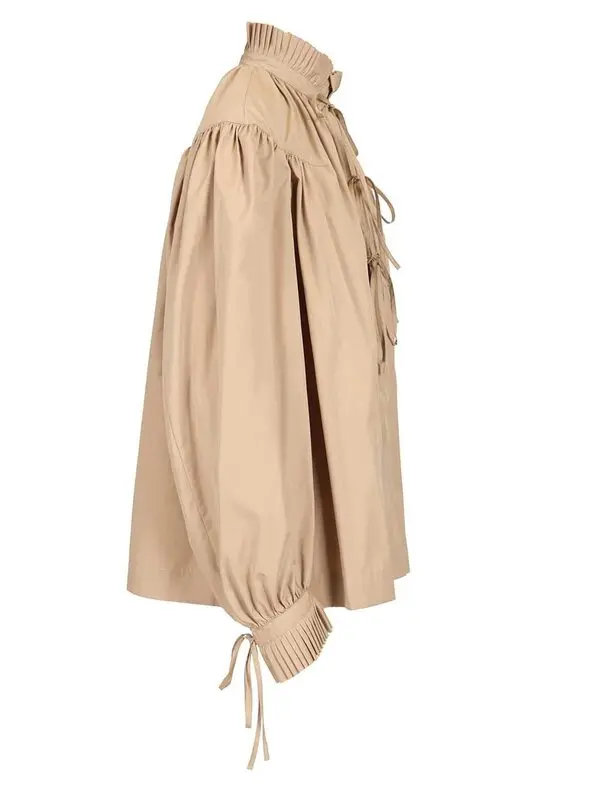 Dries Van Noten Cotton Poplin Blouse With Ruffles And Drawstring Detail - Cream