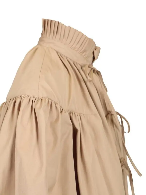 Dries Van Noten Cotton Poplin Blouse With Ruffles And Drawstring Detail - Cream