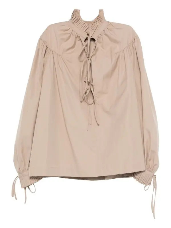 Dries Van Noten Cotton Poplin Blouse With Ruffles And Drawstring Detail - Cream