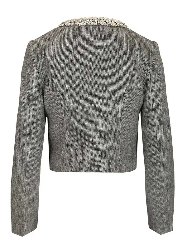SELF-PORTRAIT Herringbone Jacket With Crystal Trim