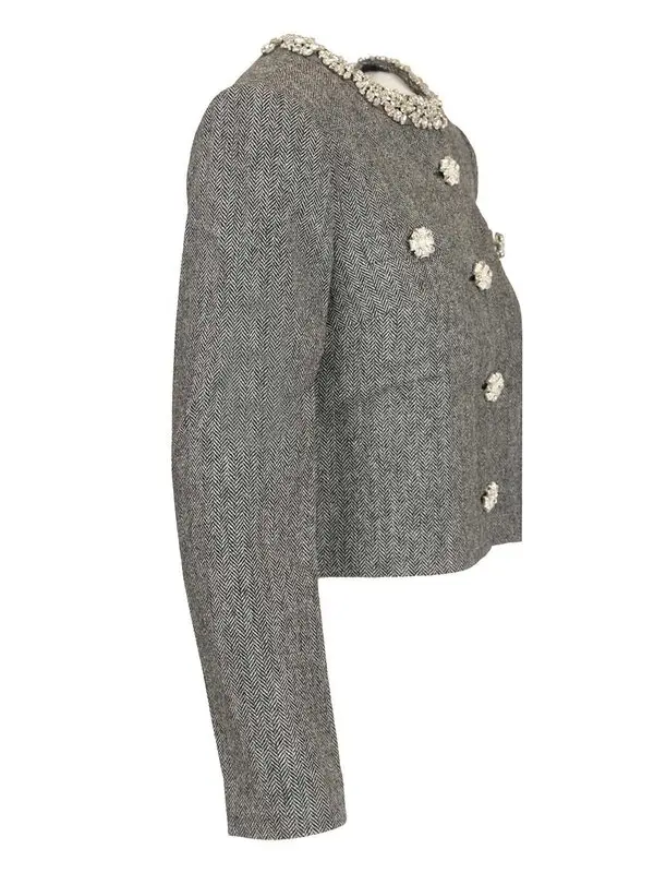 SELF-PORTRAIT Herringbone Jacket With Crystal Trim