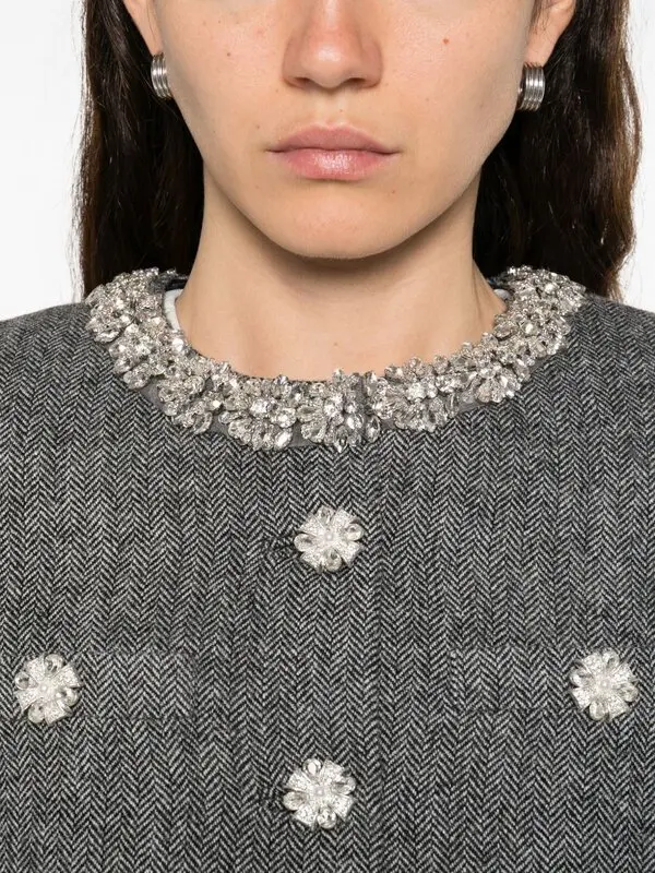 SELF-PORTRAIT Herringbone Jacket With Crystal Trim