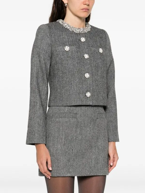 SELF-PORTRAIT Herringbone Jacket With Crystal Trim
