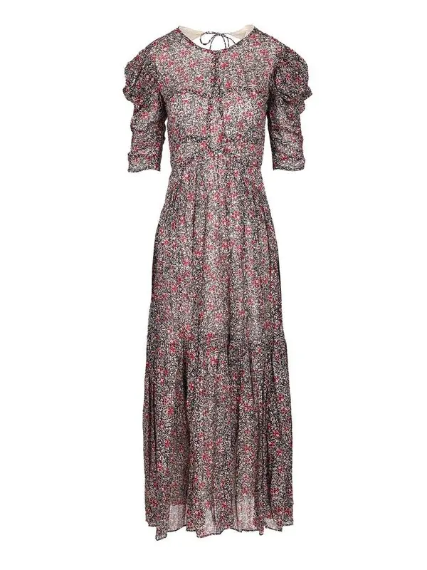 Isabel Marant Étoile Floral Print Gathered Sleeve Cotton Maxi Dress - Purple