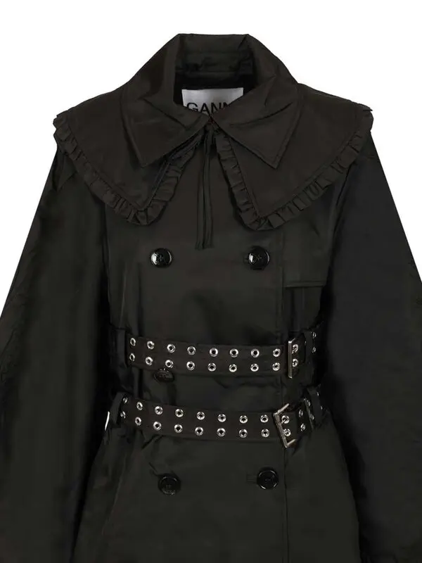 GANNI Duchesse Nylon Trench Coat - Black