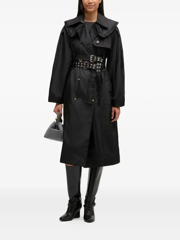 GANNI Duchesse Nylon Trench Coat - Black