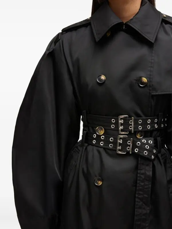GANNI Duchesse Nylon Trench Coat - Black