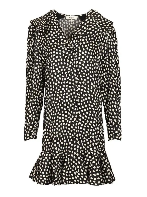 Chloé Long Sleeve Polka Dot Mini Dress