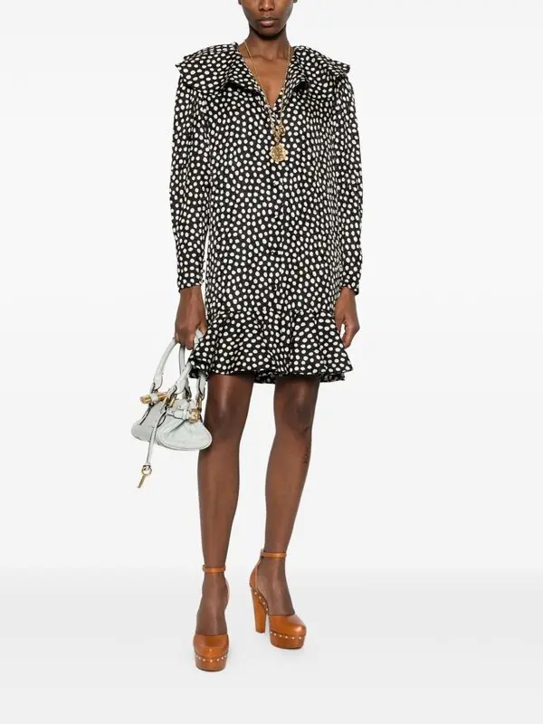 Chloé Long Sleeve Polka Dot Mini Dress