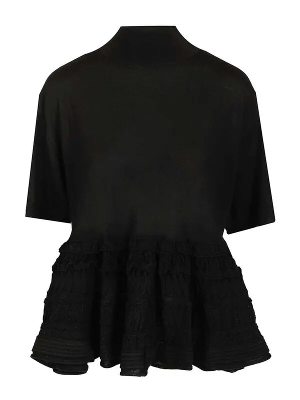 Alaïa Cryoline Wool Peplum Top With High Neck And Ruffled Hem - Black