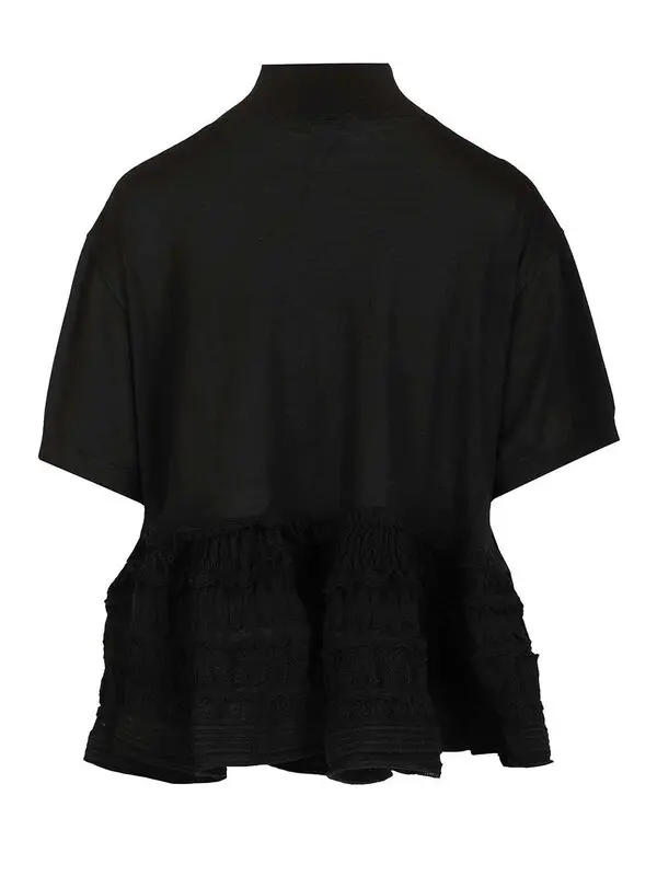 Alaïa Cryoline Wool Peplum Top With High Neck And Ruffled Hem - Black