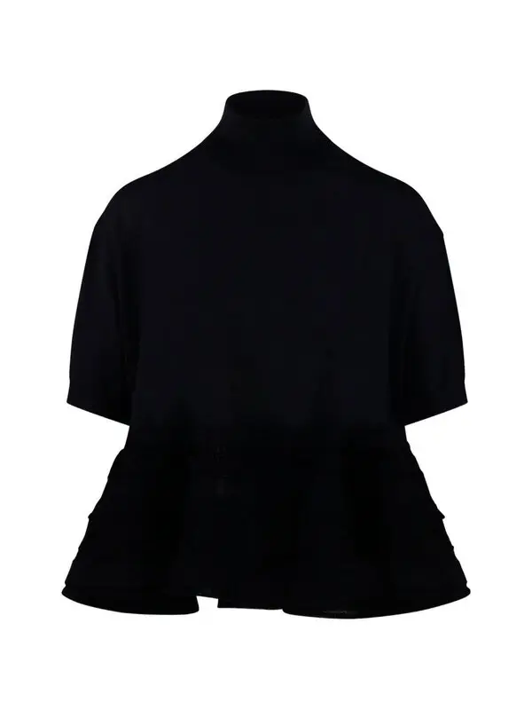Alaïa Cryoline Wool Peplum Top With High Neck And Ruffled Hem - Black