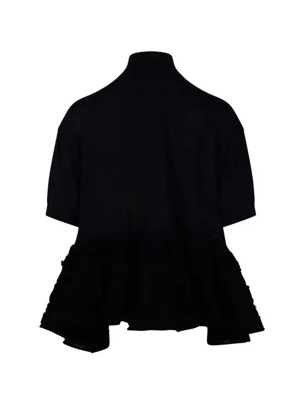 Alaïa Cryoline Wool Peplum Top With High Neck And Ruffled Hem - Black