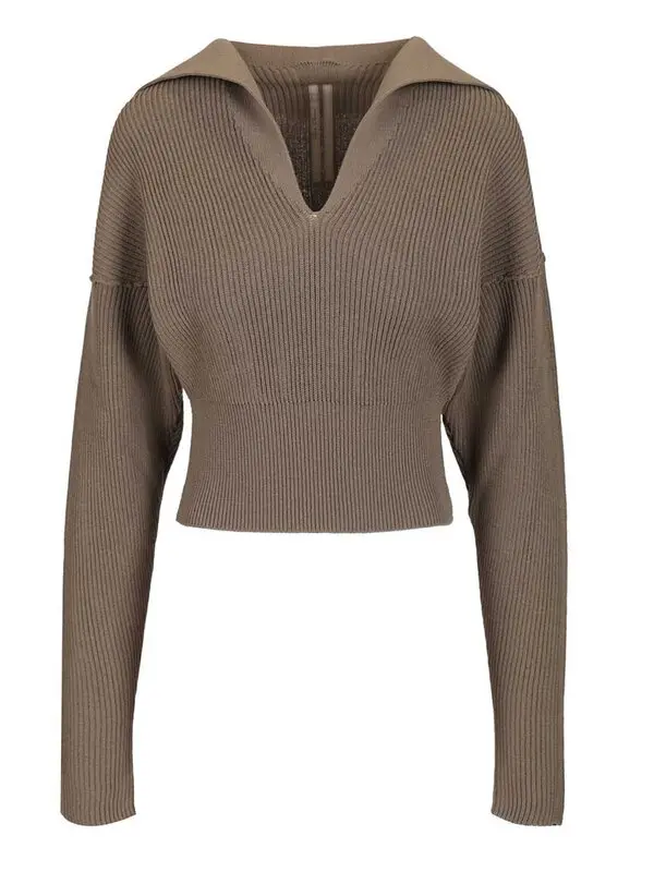 Rick Owens Cropped Ribbed V-neck Wool Sweater
