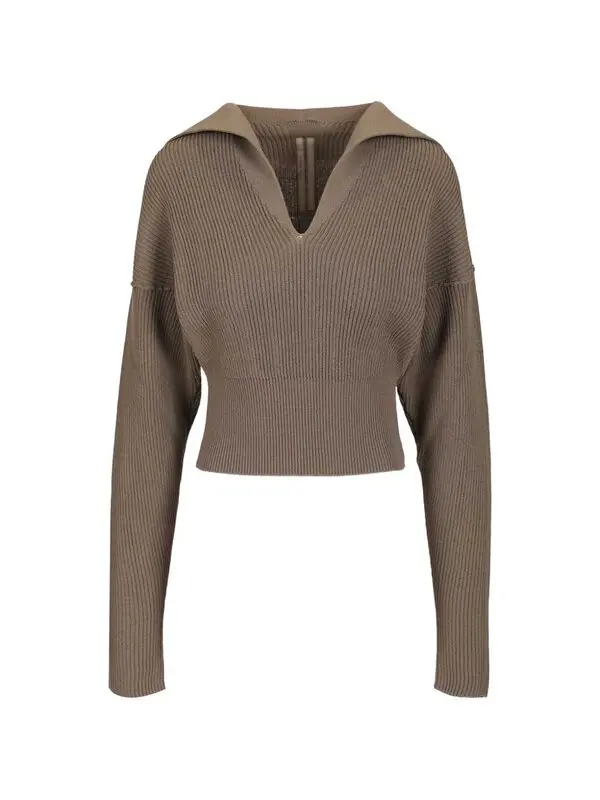 Rick Owens Cropped Ribbed V-neck Wool Sweater