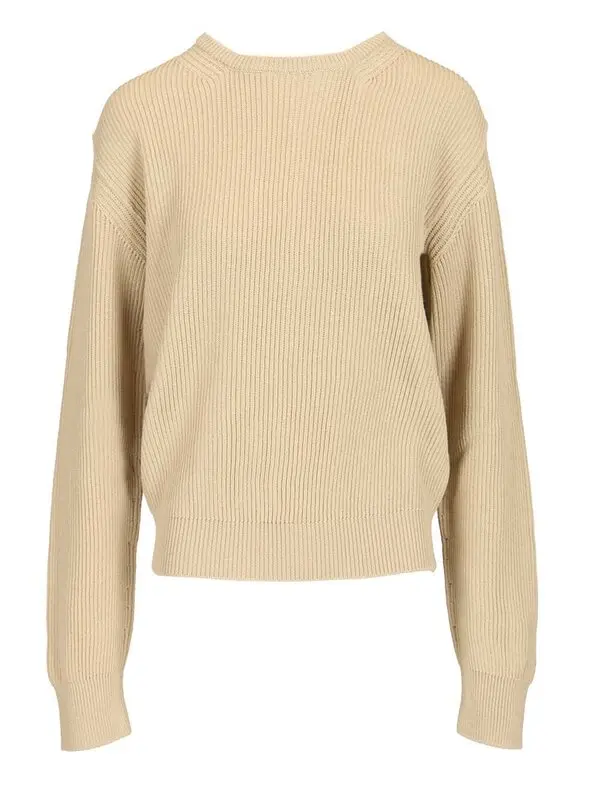 Rick Owens Ribbed Wool Sweater With Back Opening - Cream