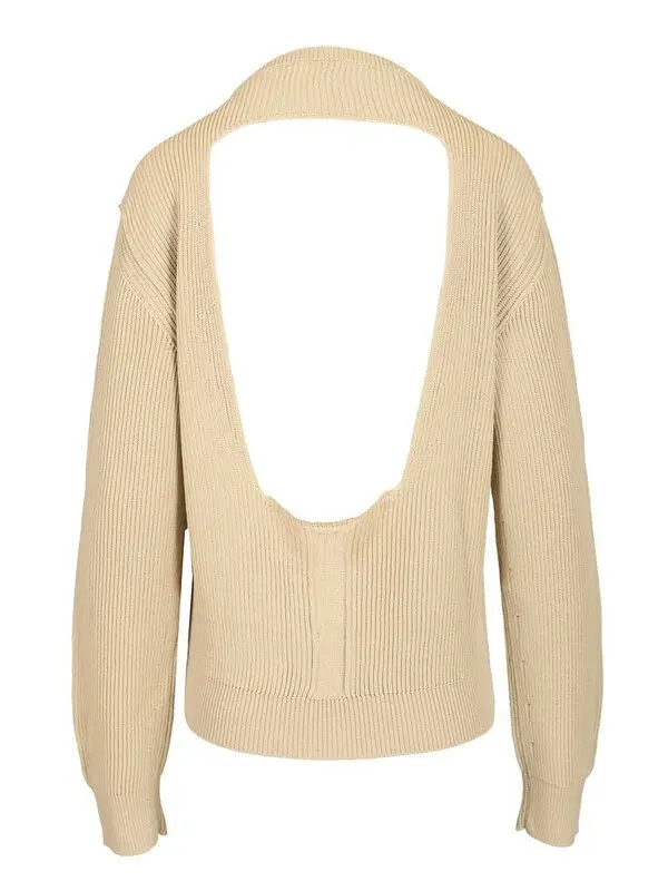 Rick Owens Ribbed Wool Sweater With Back Opening - Cream