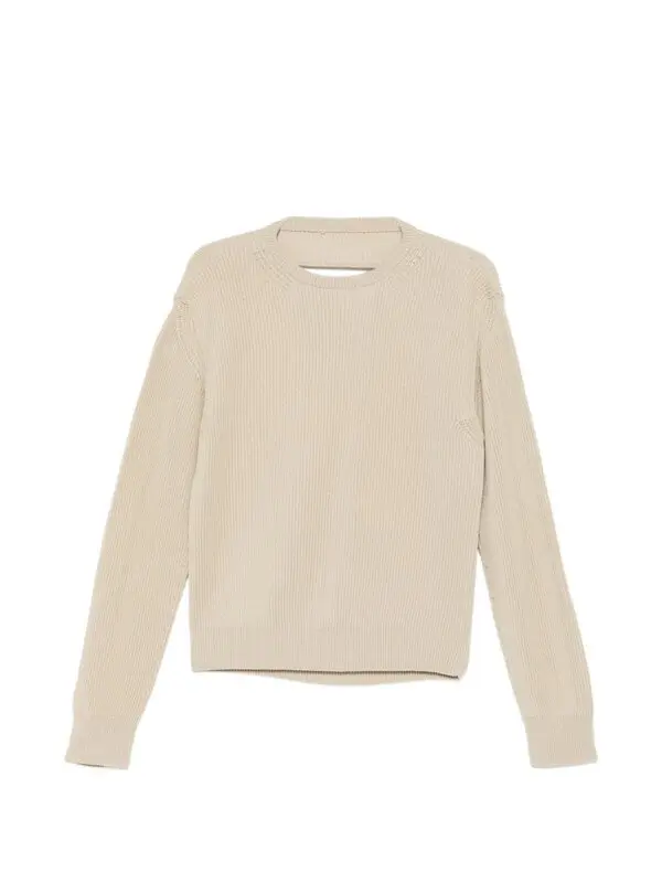 Rick Owens Ribbed Wool Sweater With Back Opening - Cream