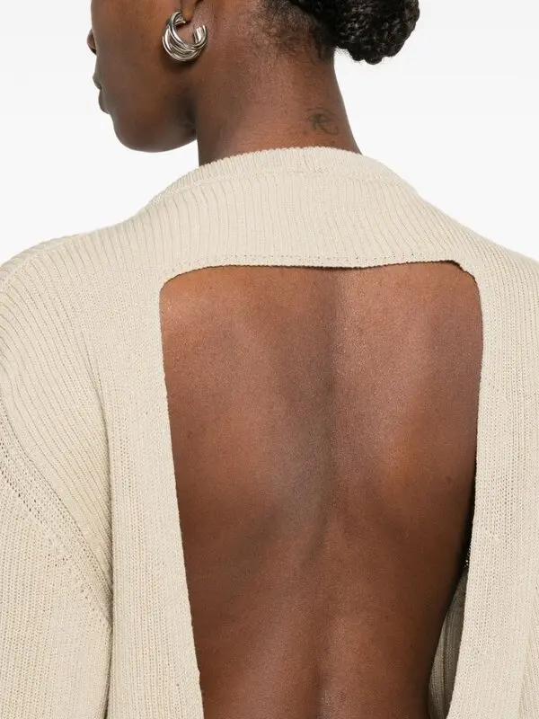 Rick Owens Ribbed Wool Sweater With Back Opening - Cream