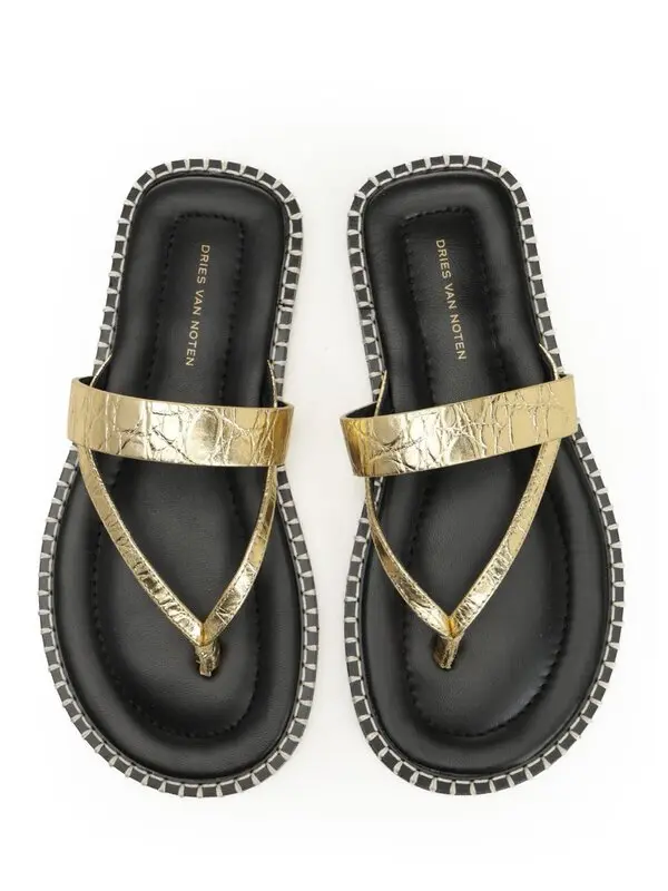 Dries Van Noten Metallic Leather Flip-flops