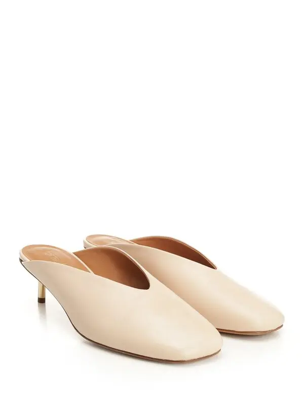FORTE_FORTE Laminated Leather Clogs With Metal Heel - Cream