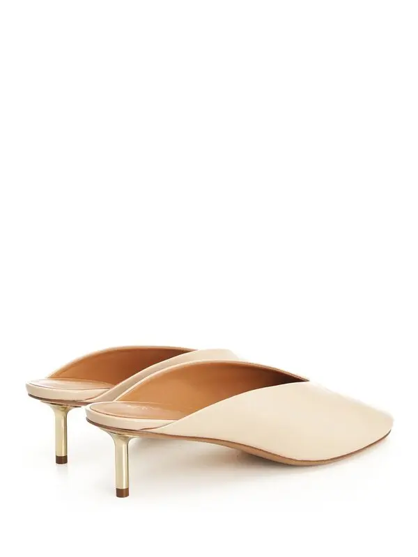 FORTE_FORTE Laminated Leather Clogs With Metal Heel - Cream