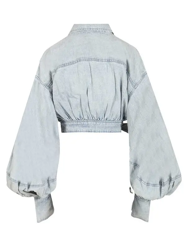 Zimmermann Rebellion Cropped Denim Wrap Top - Blue