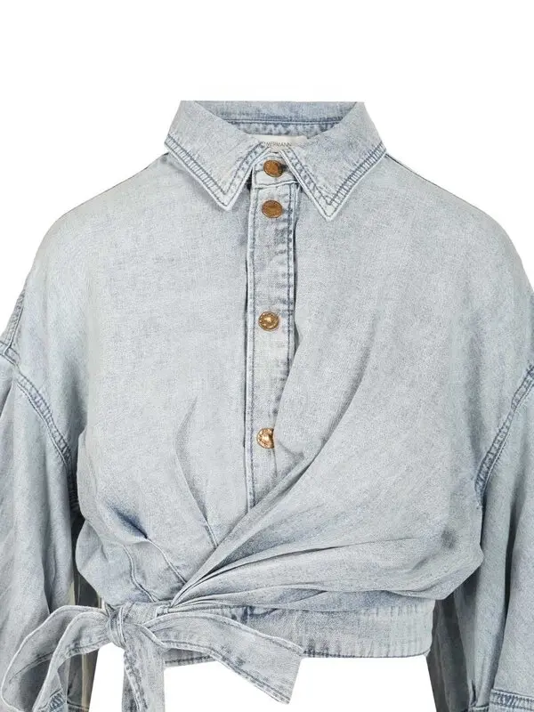 Zimmermann Rebellion Cropped Denim Wrap Top - Blue